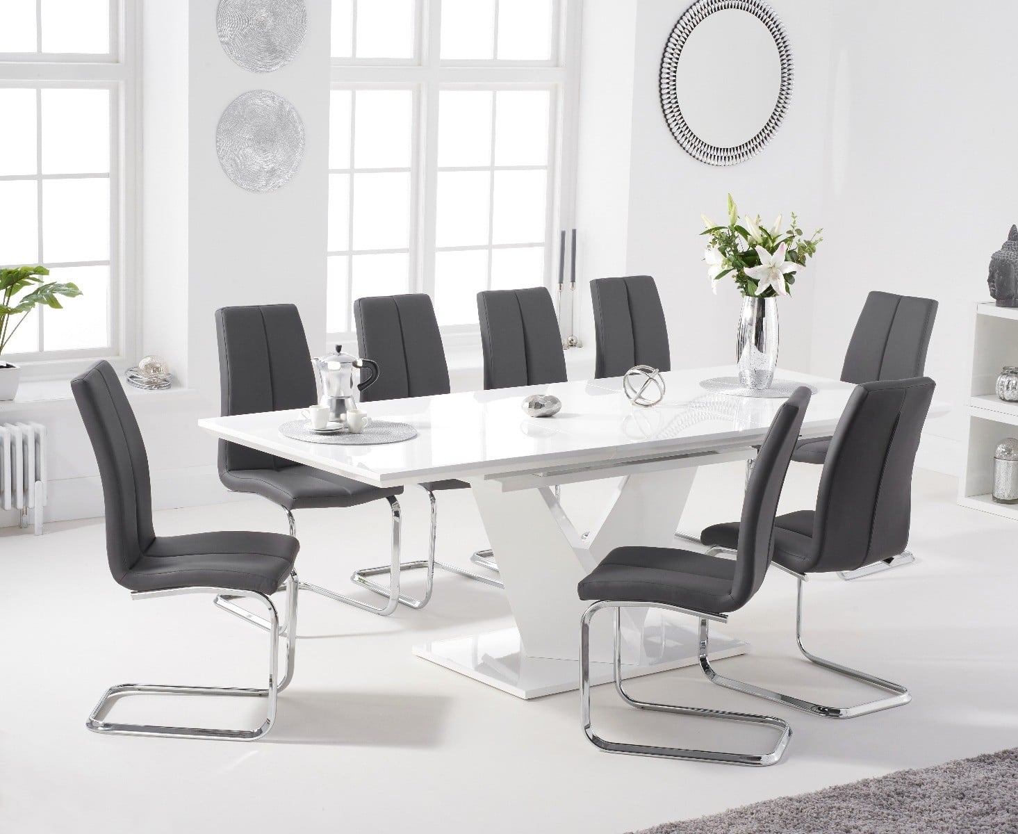 Extending Vittorio 160cm White High Gloss Dining Table with Gianni Faux ...