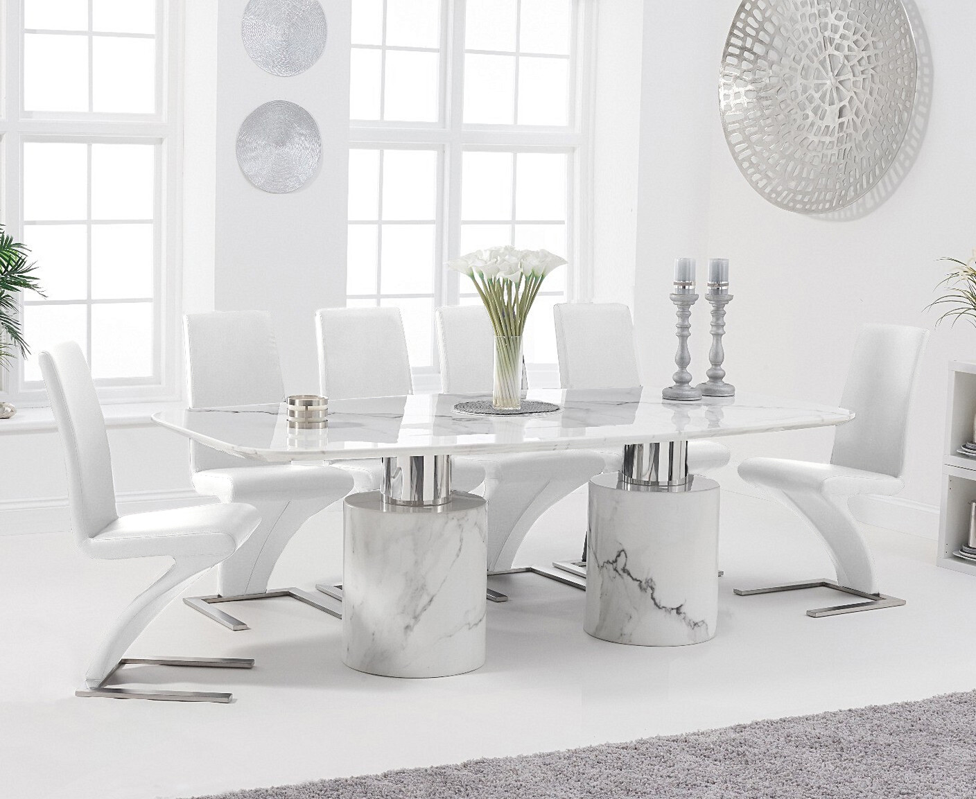 Antonio 220cm White Marble Dining Table with Aldo Z Chairs |Oak&More