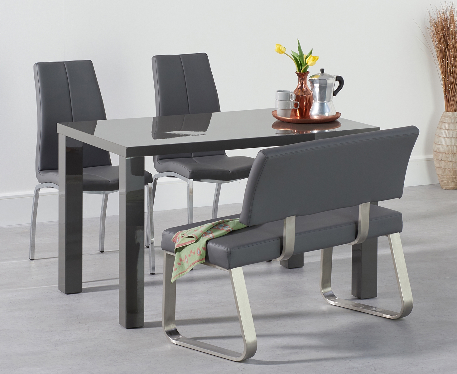 Seattle 120cm Dark Grey High Gloss Dining Table with Marco Chairs and ...