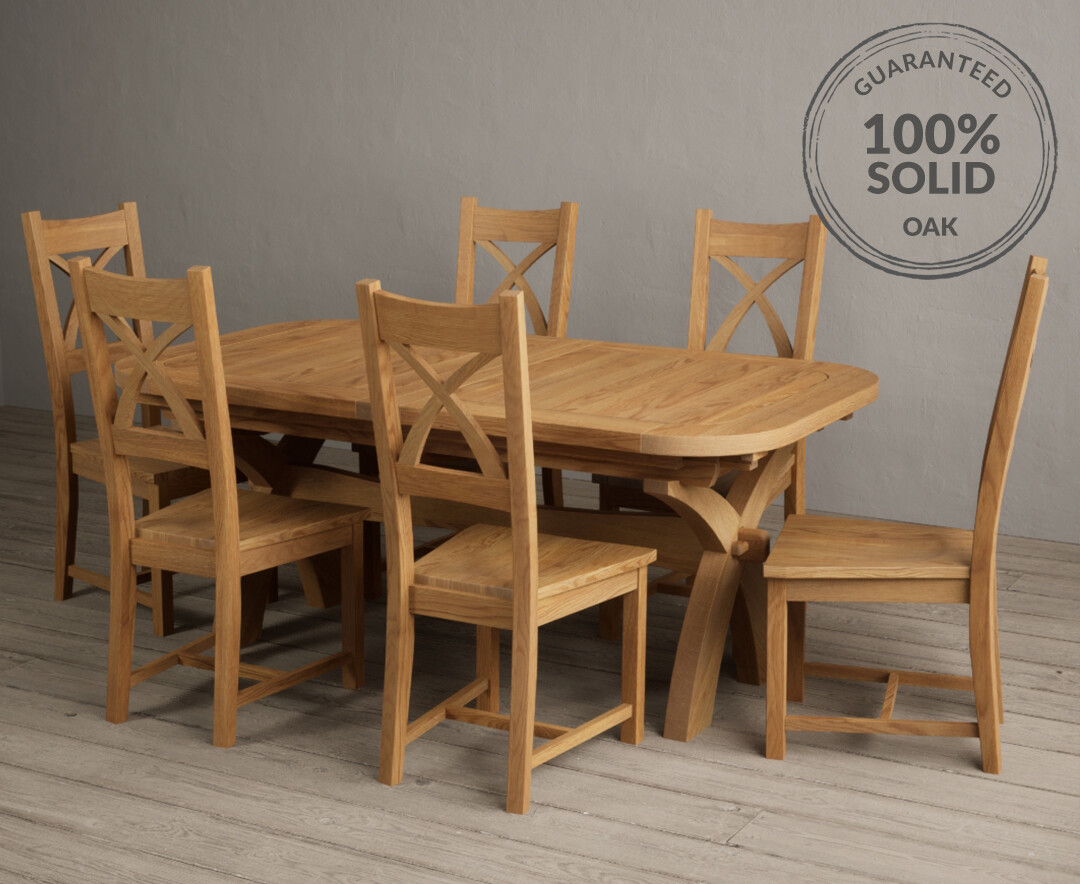 Extending Olympia 180cm Solid Oak Dining Table with X Back Chairs |Oak&More