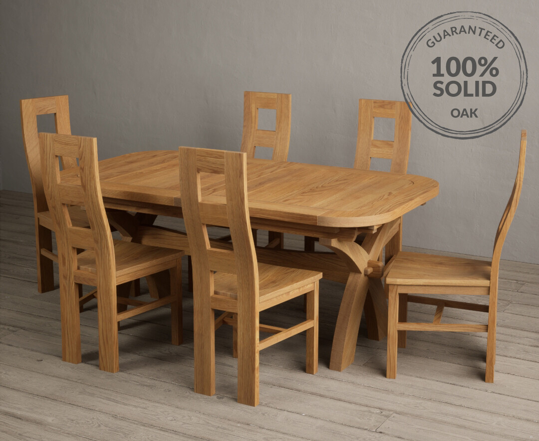 Extending Olympia 180cm Solid Oak Dining Table with Flow Back Chairs ...