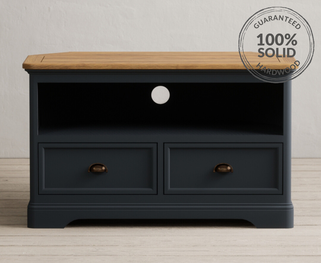 Bridstow Oak and Blue Painted Corner TV Cabinet | Oak&More