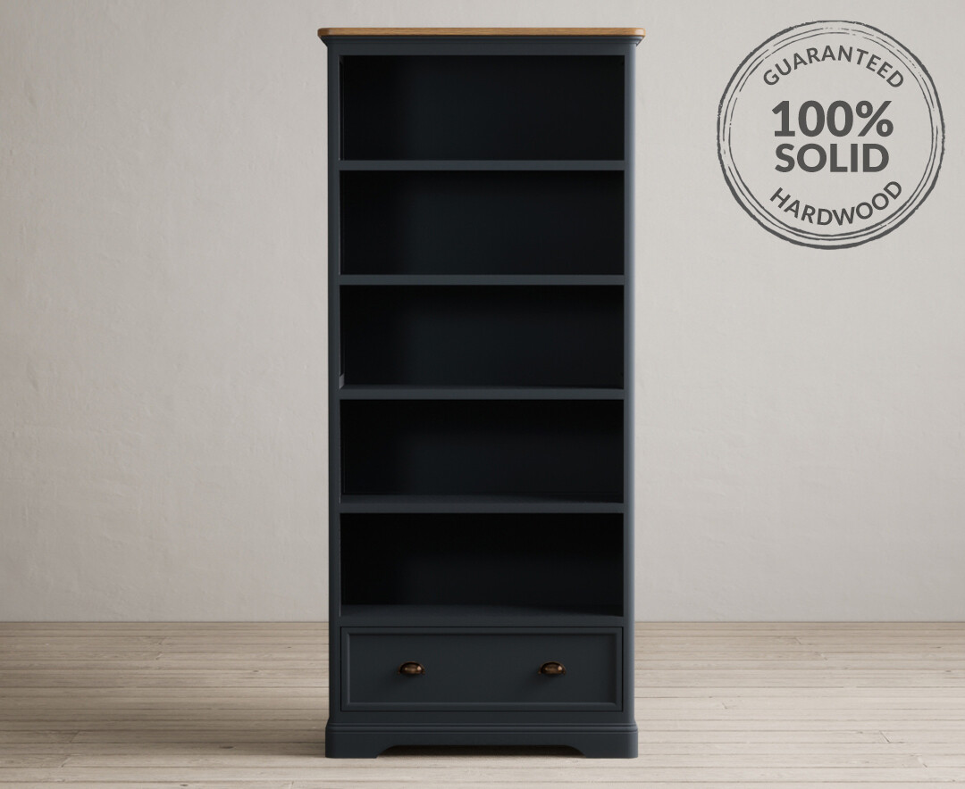 Bridstow Oak and Blue Painted Tall Bookcase | Oak&More