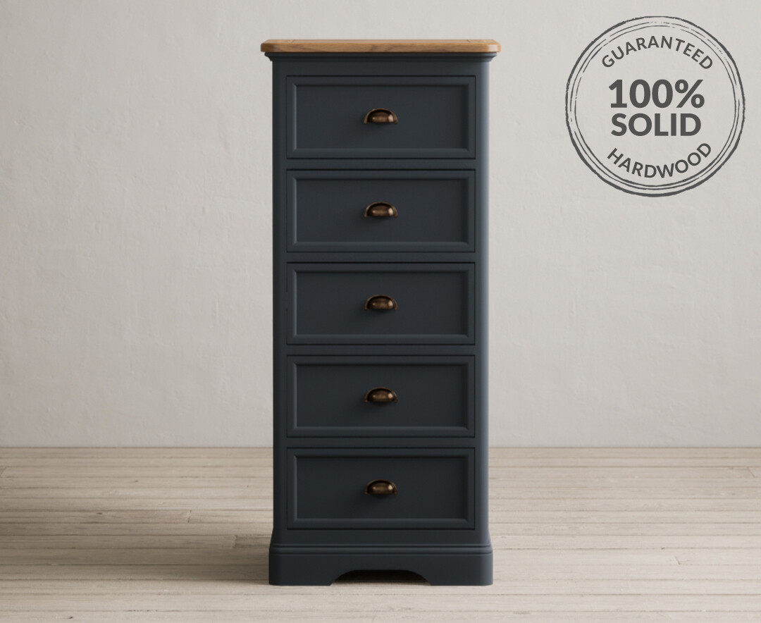 Bridstow Oak and Blue Painted 5 Drawer Tallboy | Oak&More