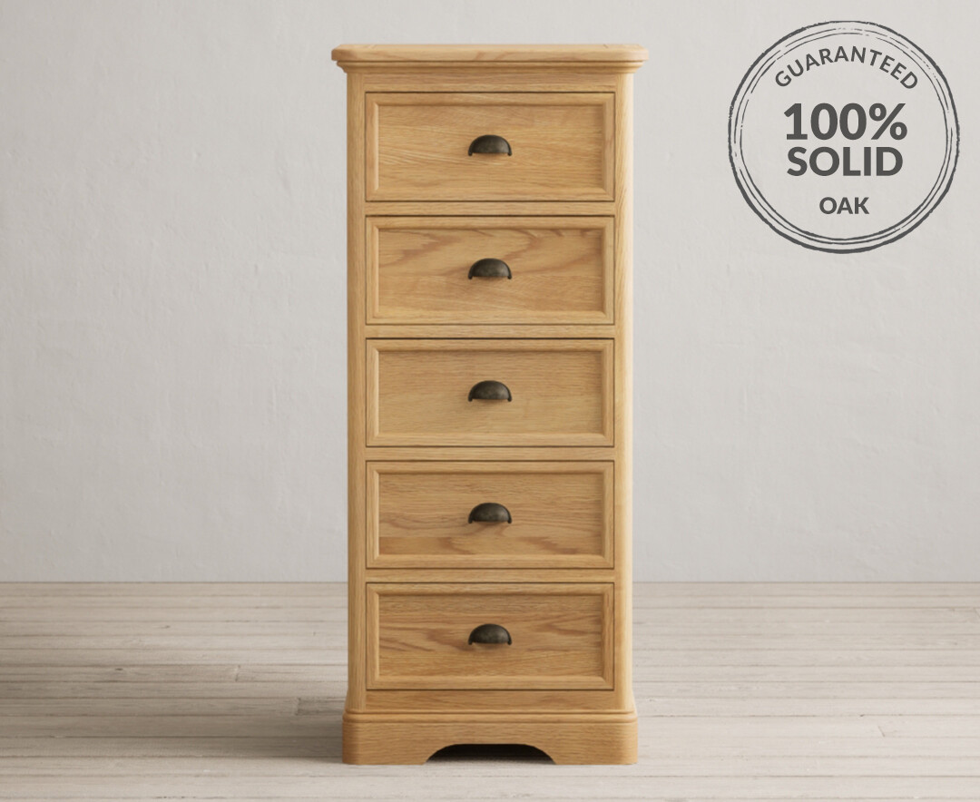 Cambridge Solid Oak 5 Drawer Tallboy | Oak Furniture Supertore