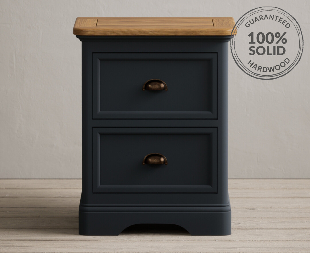 Bridstow Oak and Blue Painted 2 Drawer Bedside Chest | Oak&More