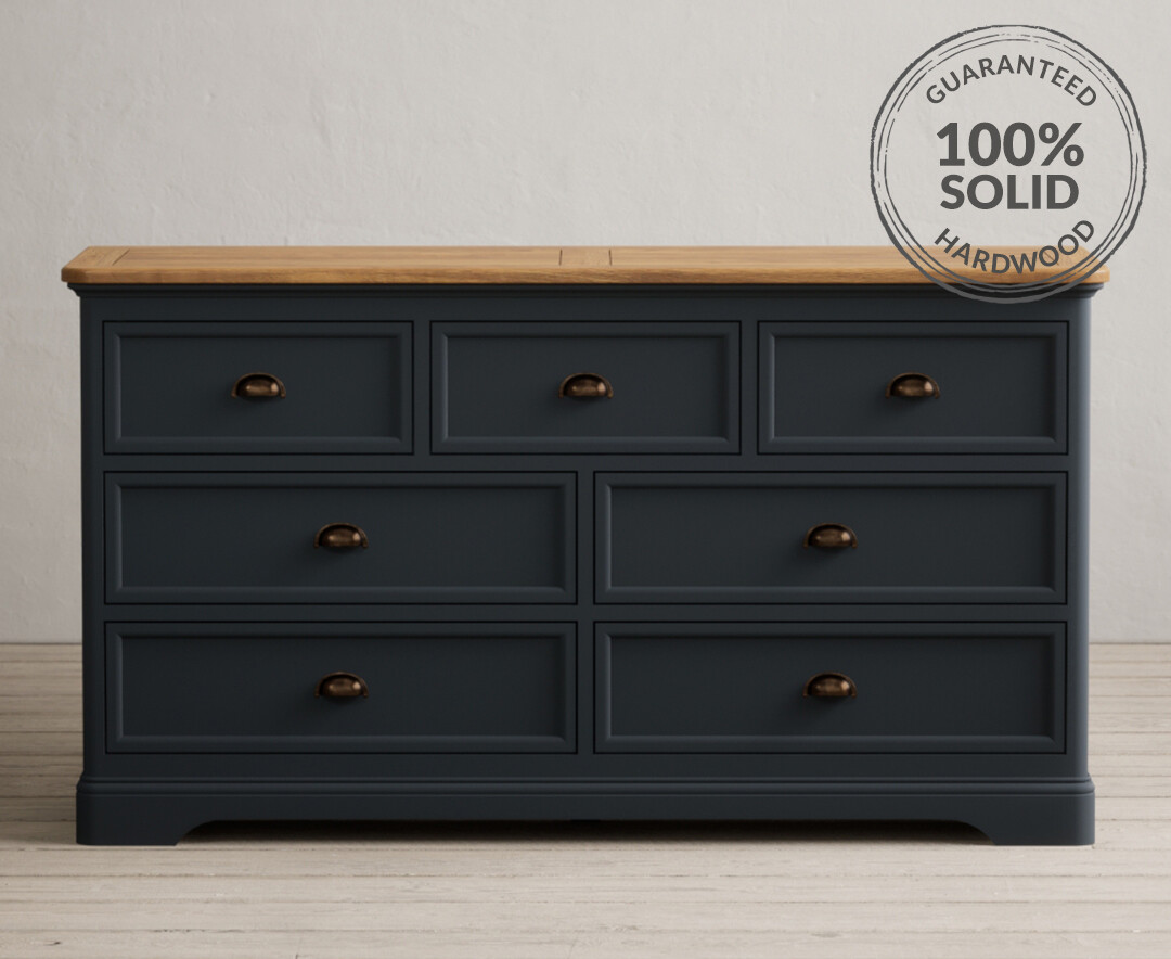Bridstow Oak and Blue Painted Wide Chest Of Drawers | Oak&More