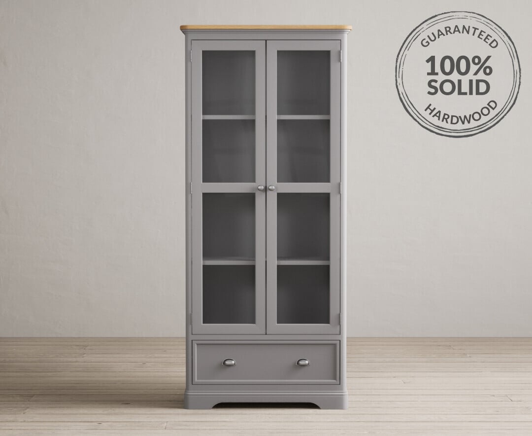 Felton Oak and Light Grey Painted Glazed Display Cabinet | Oak&More