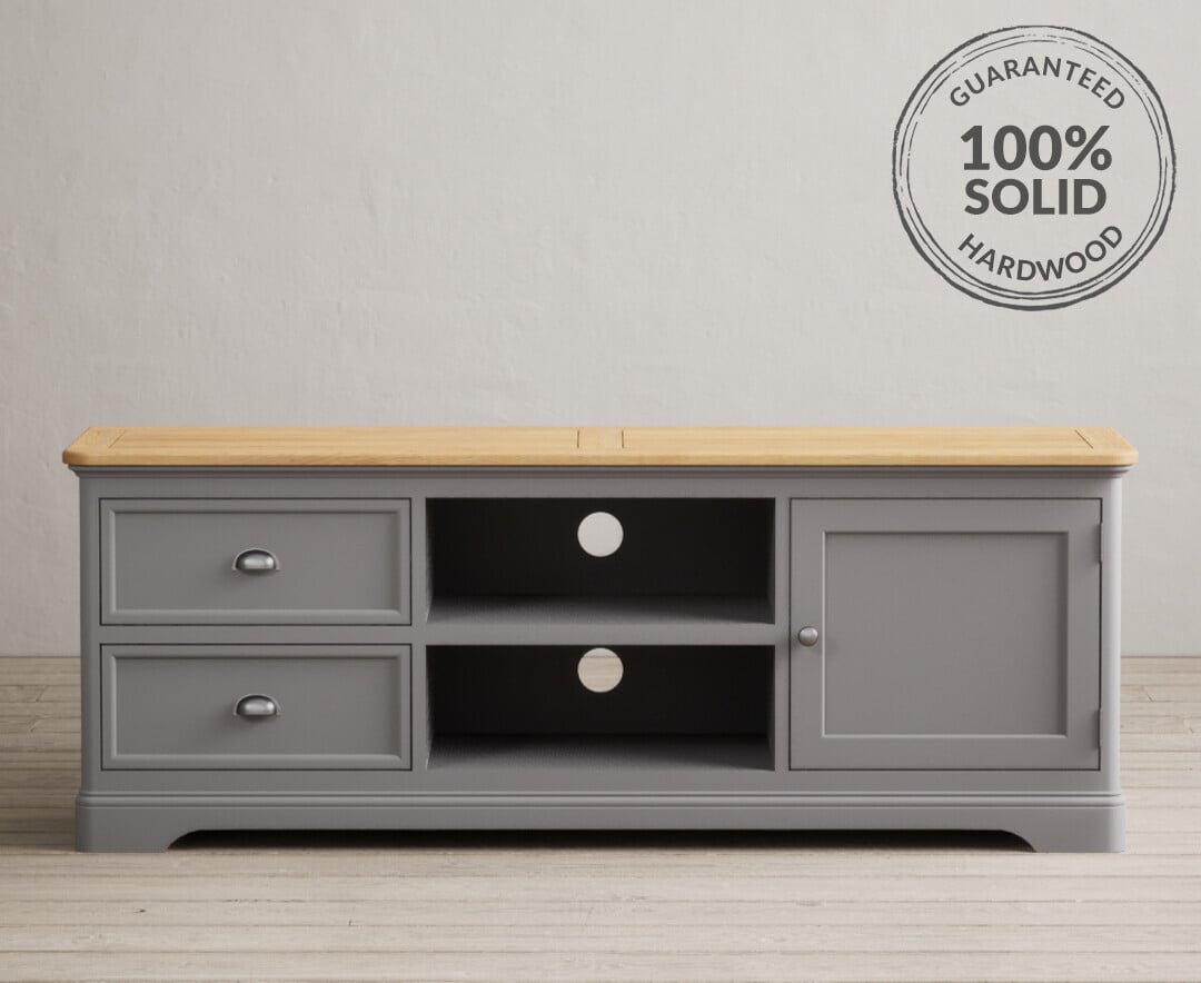Felton Oak and Light Grey Painted Super Wide TV Cabinet | Oak&More