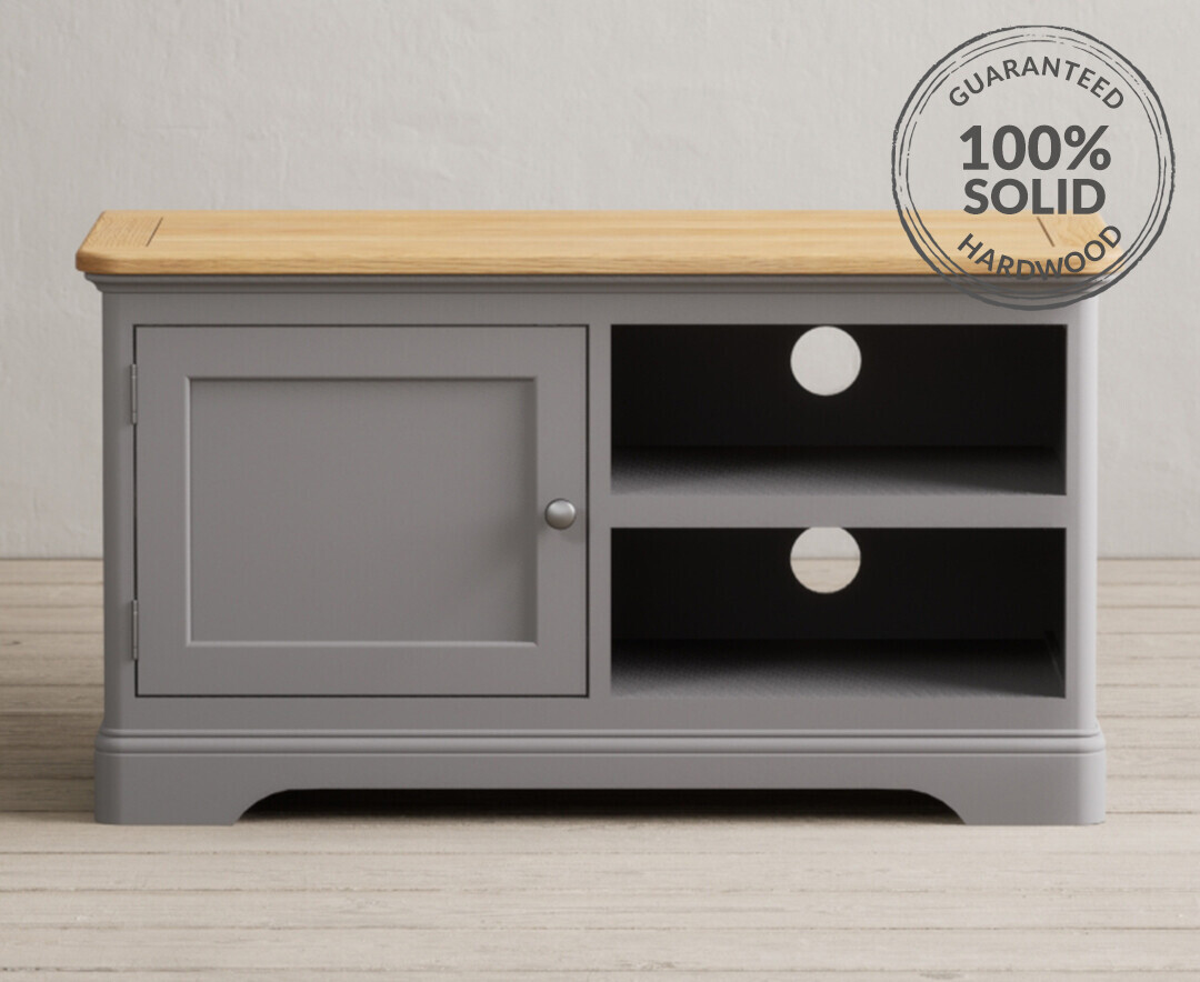 Felton Oak and Light Grey Painted Small TV Cabinet | Oak&More