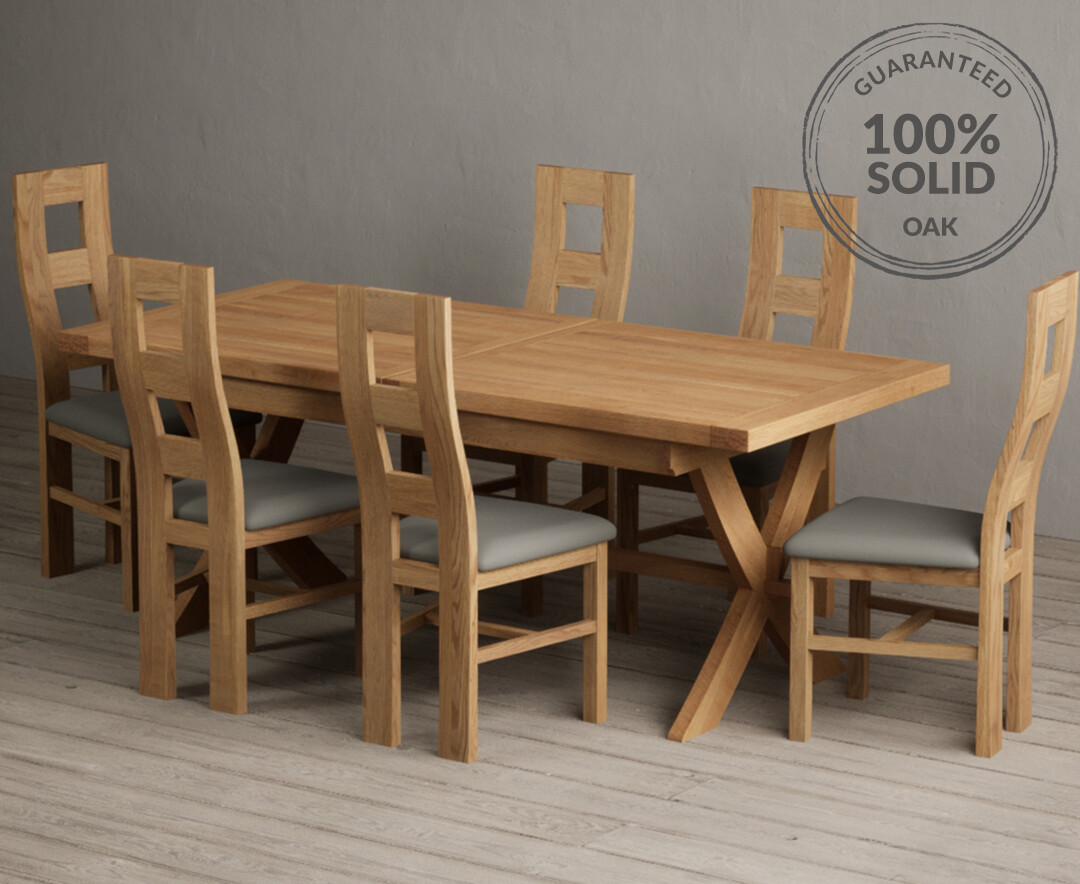 Extending Buckley 200cm Solid Oak Dining Table with Flow Back Chairs with Vegan Leather Seats ...