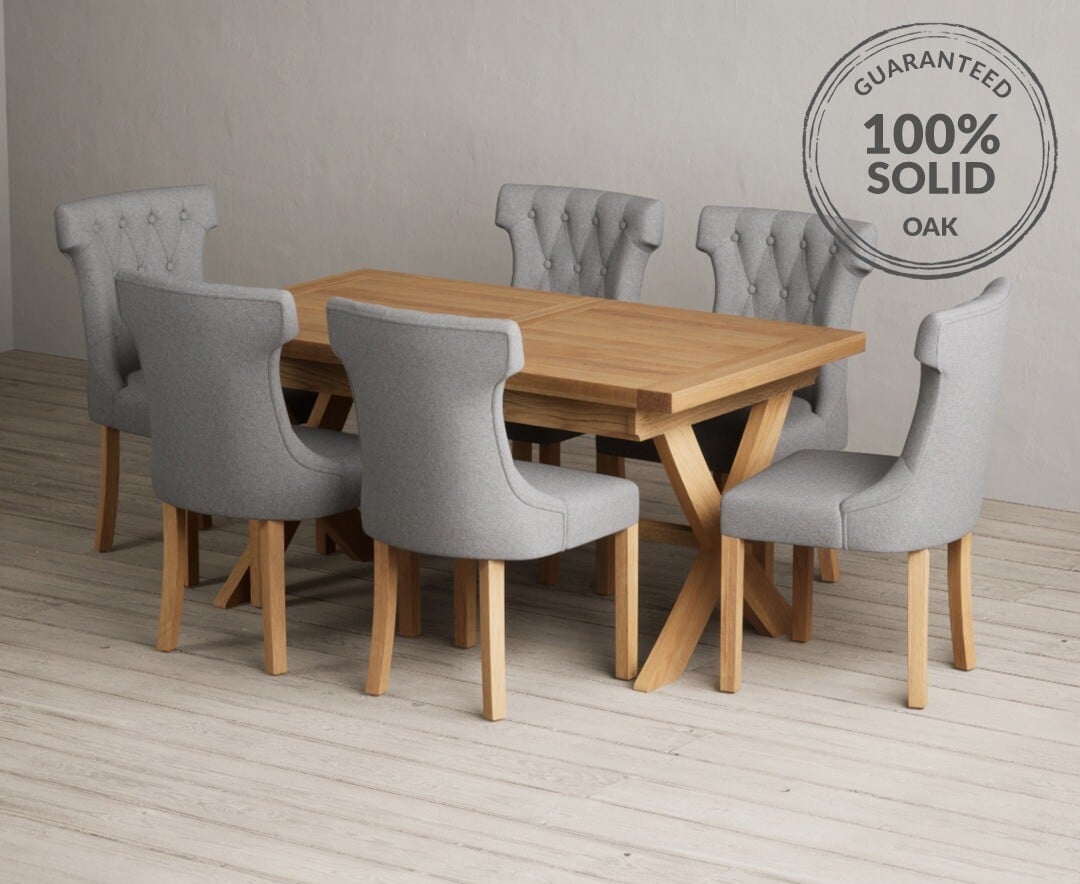 Extending Buckley 160cm Solid Oak Dining Table with Clara Fabric Chairs ...