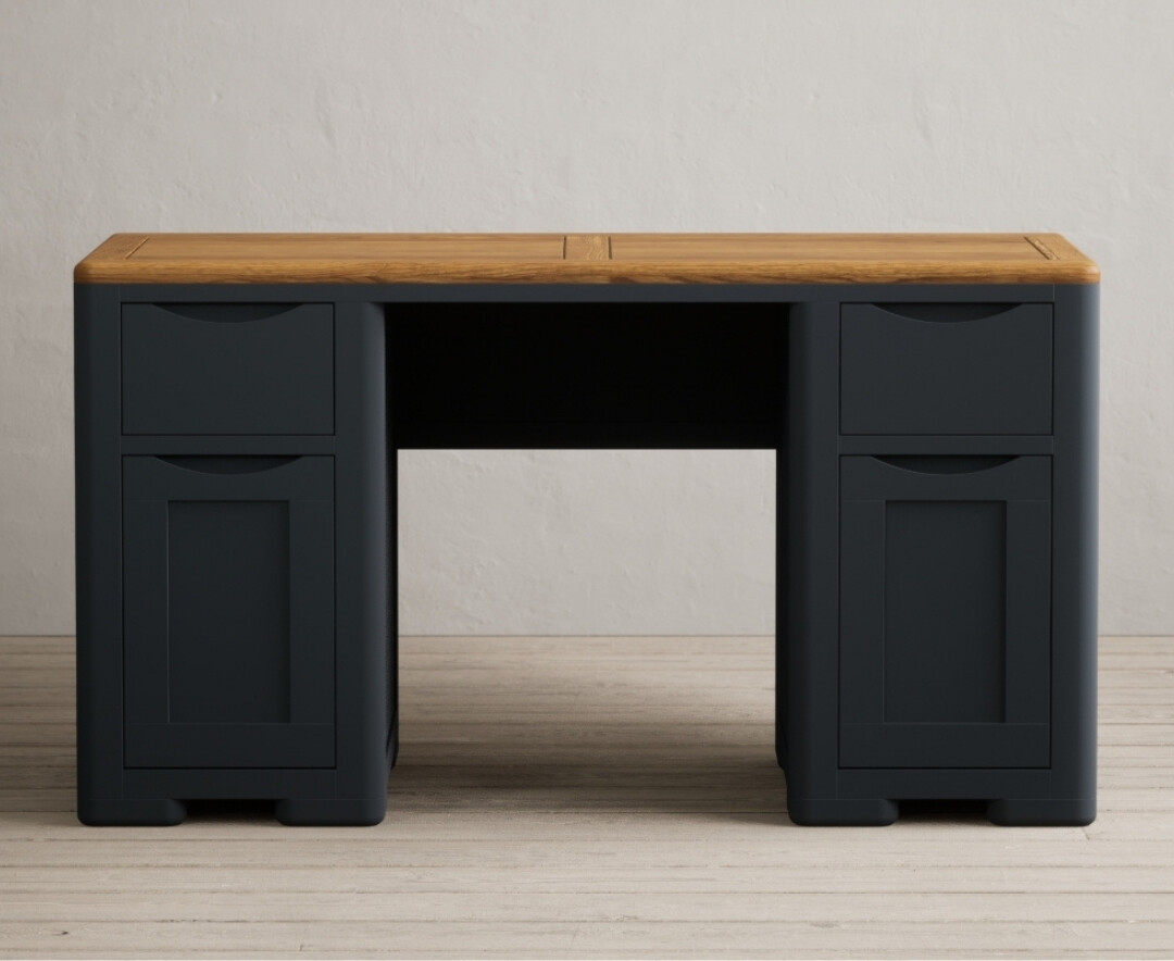 Pembridge Oak and Dark Blue Painted Computer Desk | Oak&More