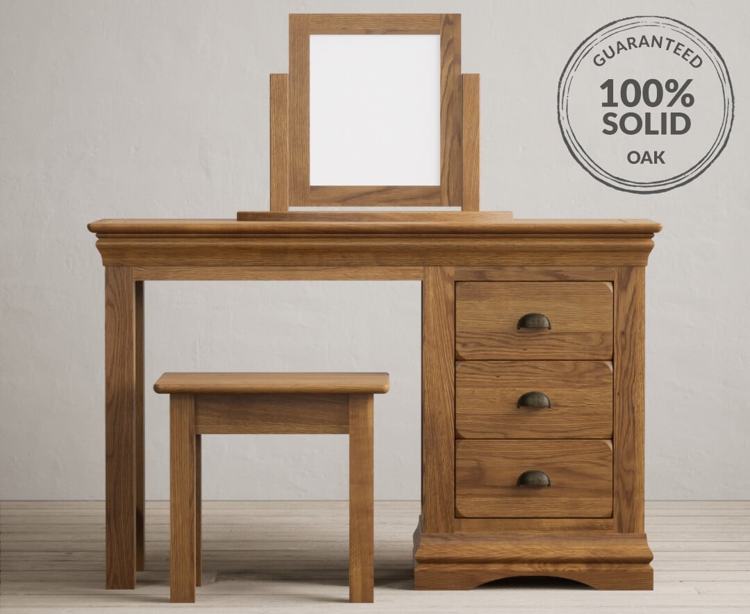 Burford Rustic Solid Oak Dressing Table Set | Oak&More