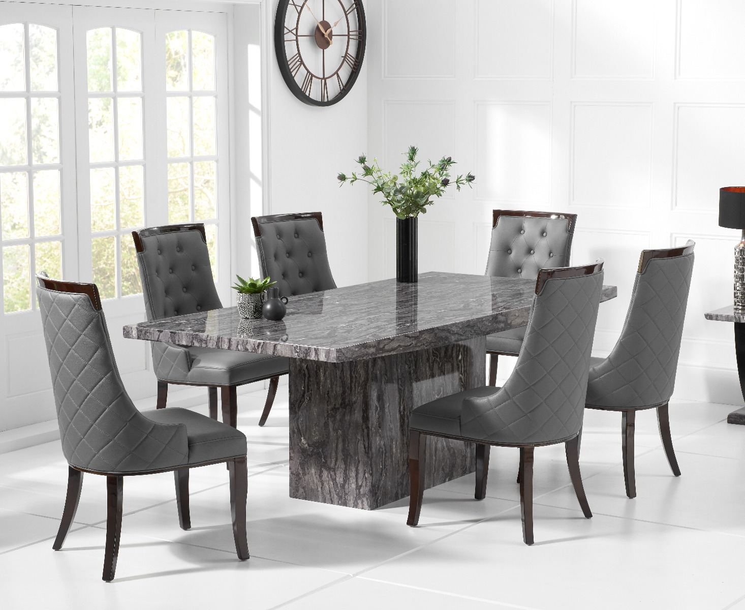 Crema 160cm Grey Marble Dining Table with Francesca Chairs |Oak&More