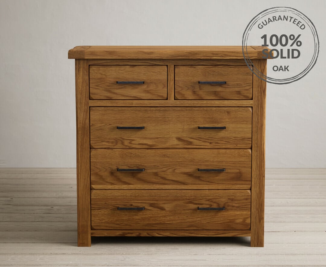 Harrogate Rustic Solid Oak 2 Over 3 Chest of Drawers | Oak&More