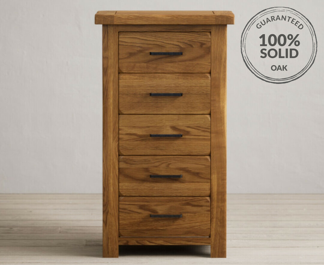Harrogate Rustic Solid Oak 5 Drawer Tallboy | Oak&More