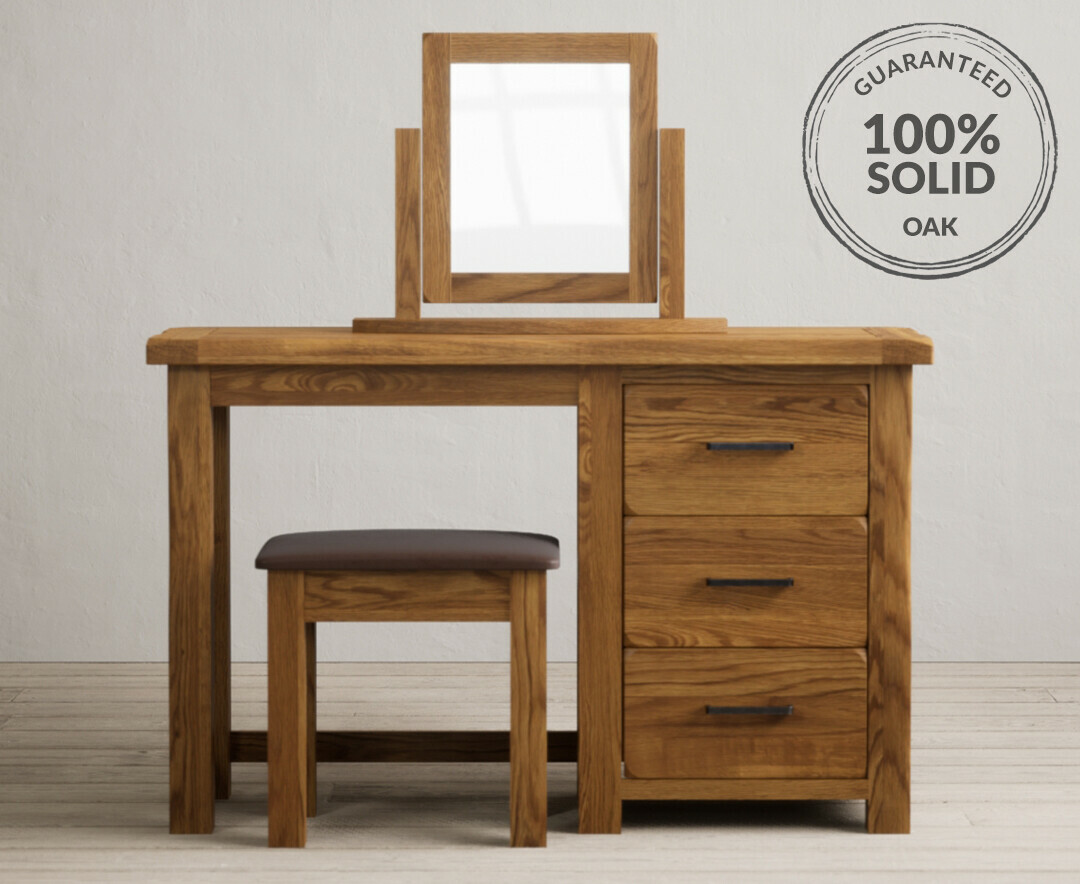 Harrogate Rustic Solid Oak 3 Drawer Dressing Table Set | Oak&More