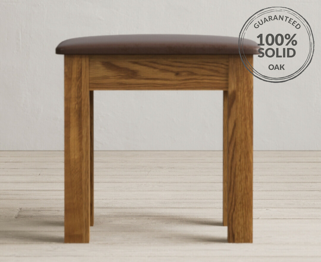 Harrogate Rustic Solid Oak And Leather Dressing Table Stool | Oak&More