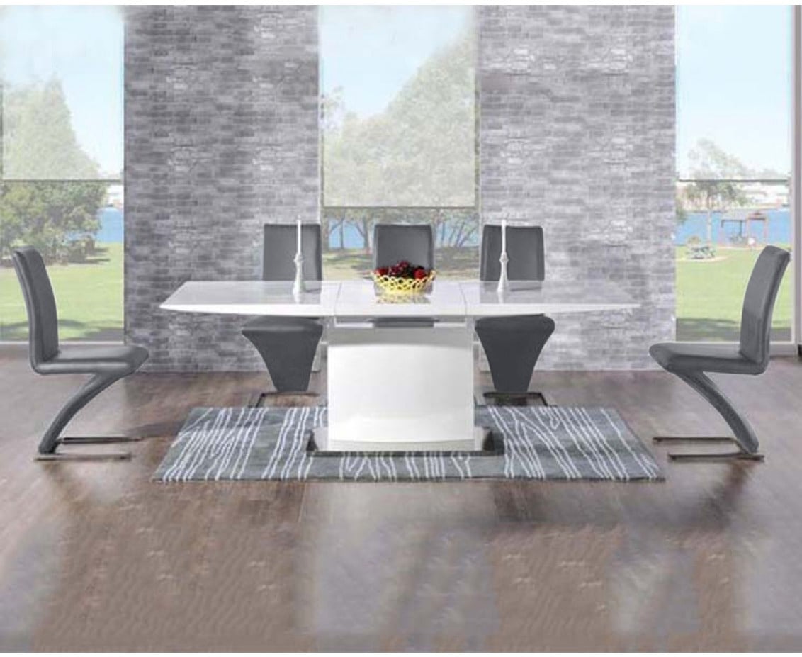 Extending Alessio 160cm White High Gloss Dining Table with Aldo Chairs ...