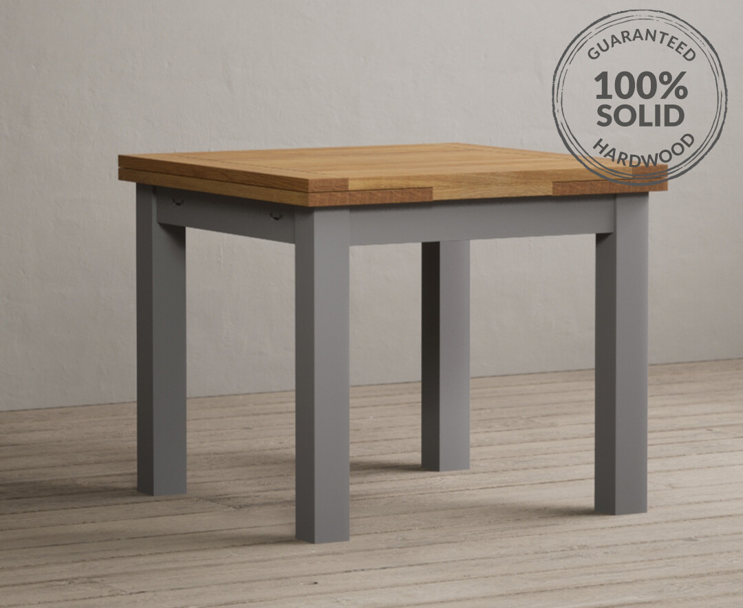 Extending Buxton 90cm Oak and Light Grey Painted Dining Table | Oak&More