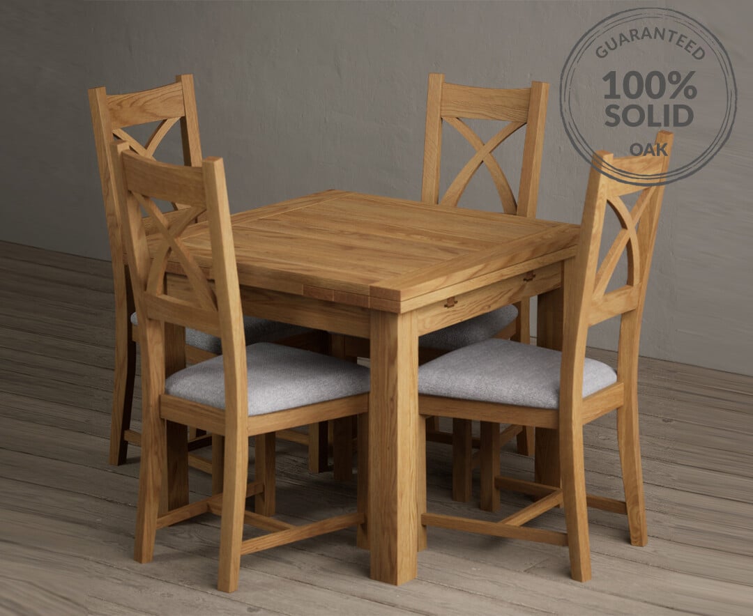 Extending Buxton 90cm Solid Oak Dining Table with X Back Chairs |Oak&More