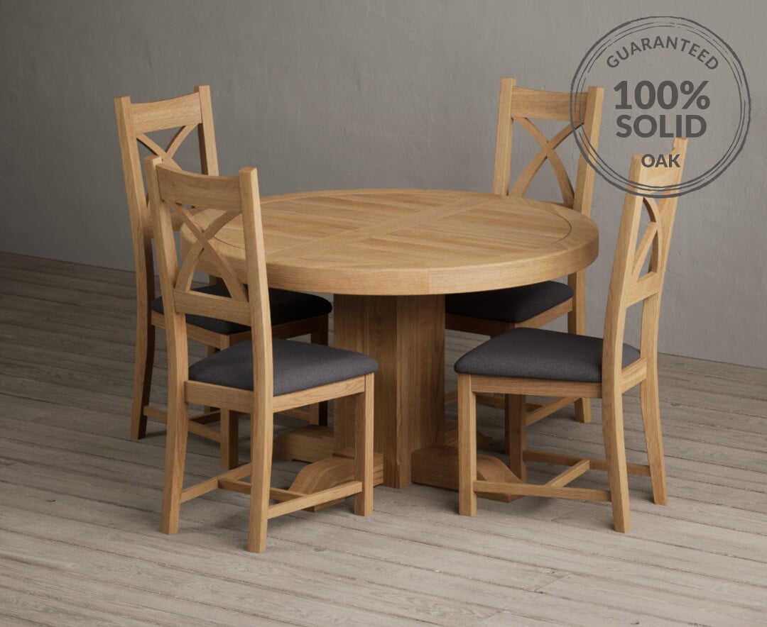 Extending Helmsley Solid Oak Pedestal Dining Table with X Back Chairs ...