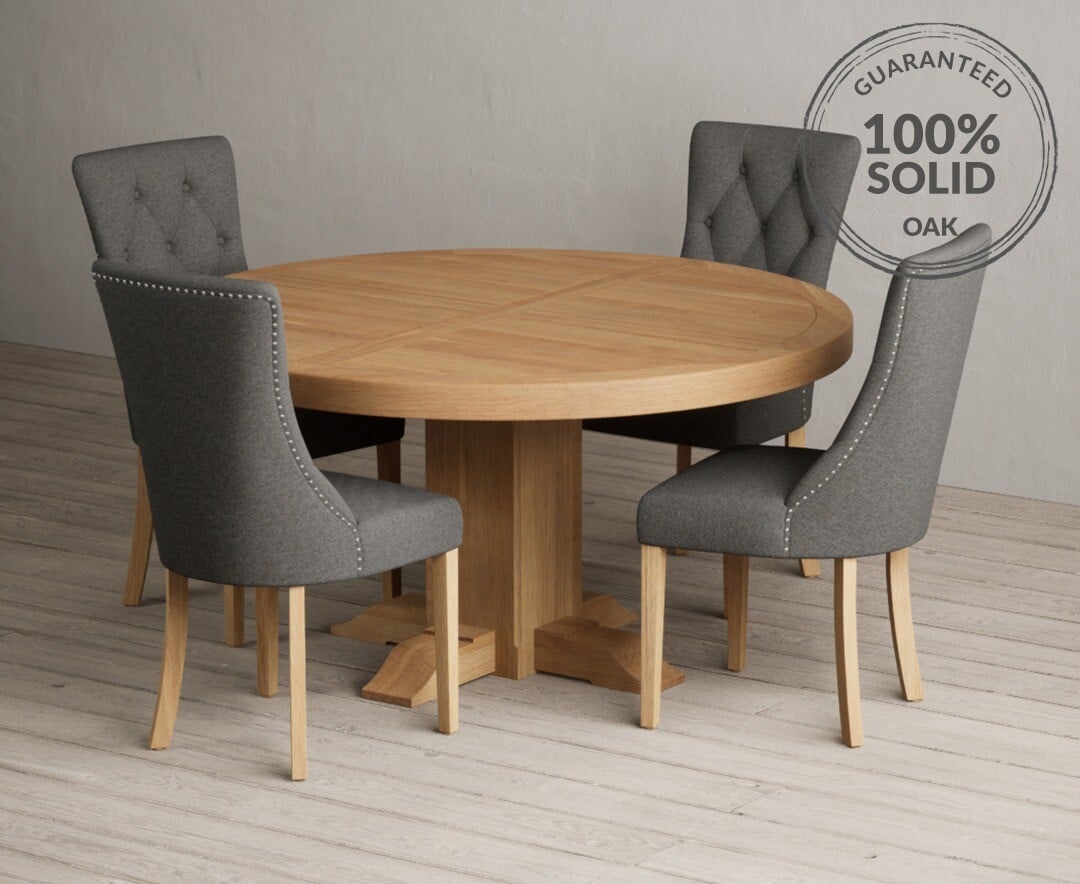 Helmsley 150cm Solid Oak Round Pedestal Dining Table with Beatrix ...