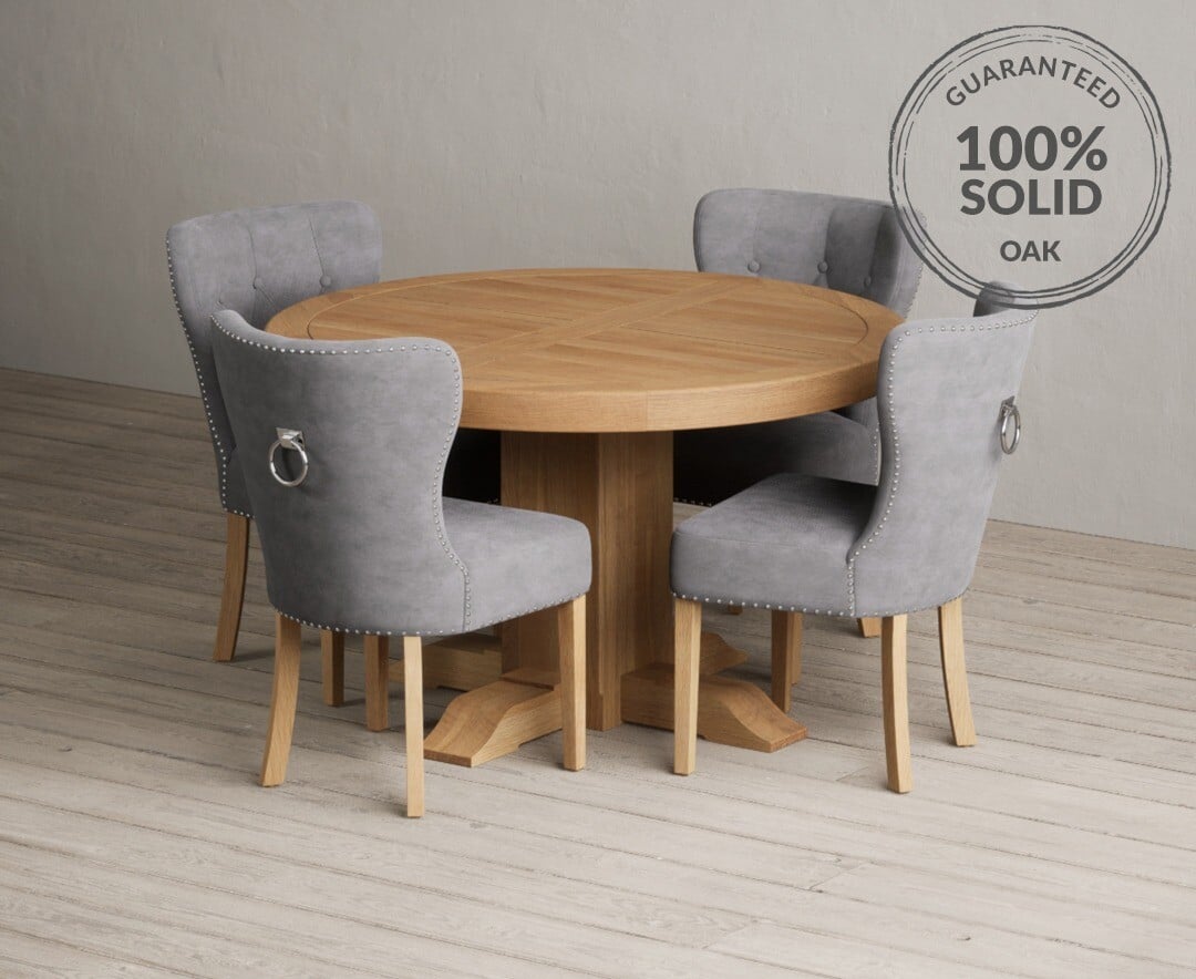 Extending Helmsley Solid Oak Pedestal Dining Table with Keswick Velvet ...