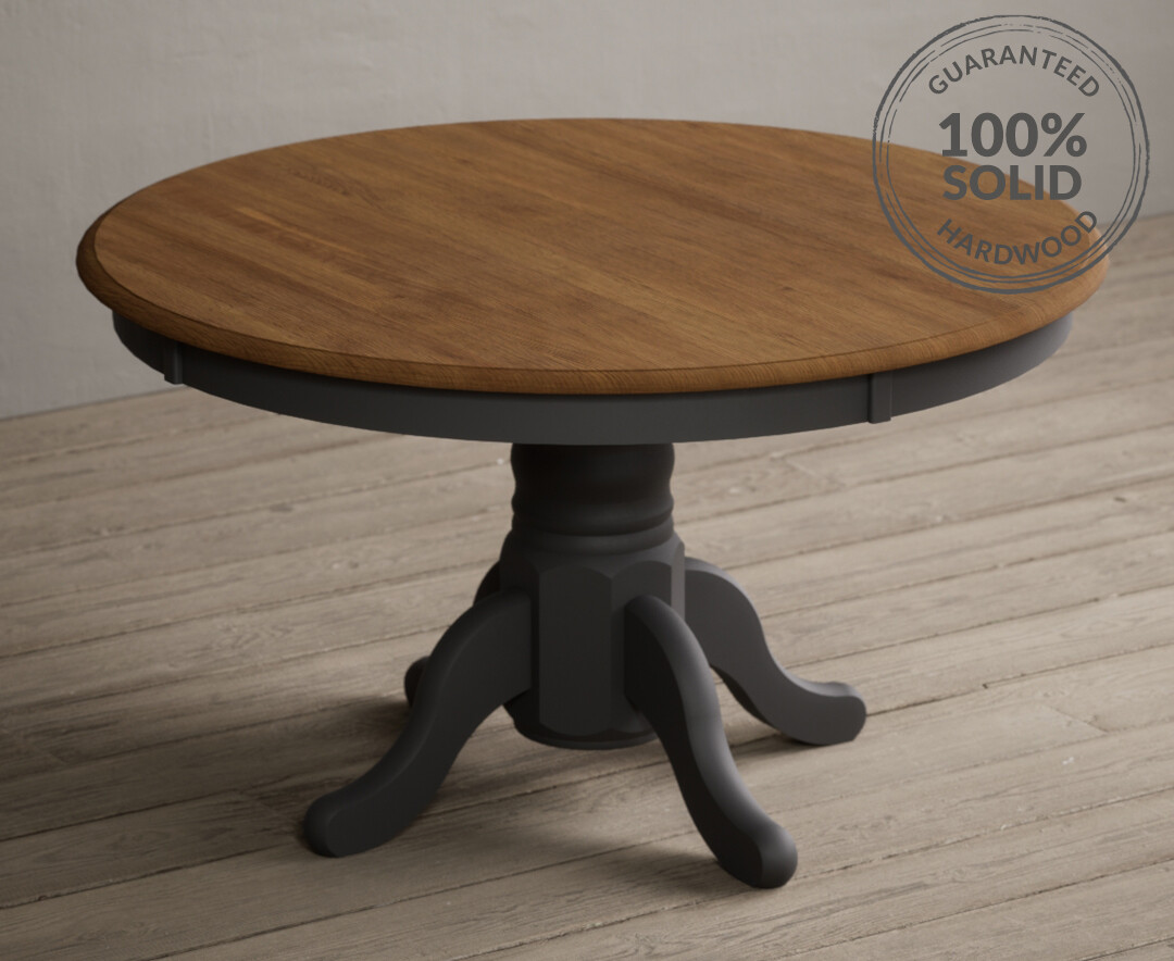 Hertford 120cm Fixed Top Oak and Charcoal Grey Painted Dining Table | Oak&More