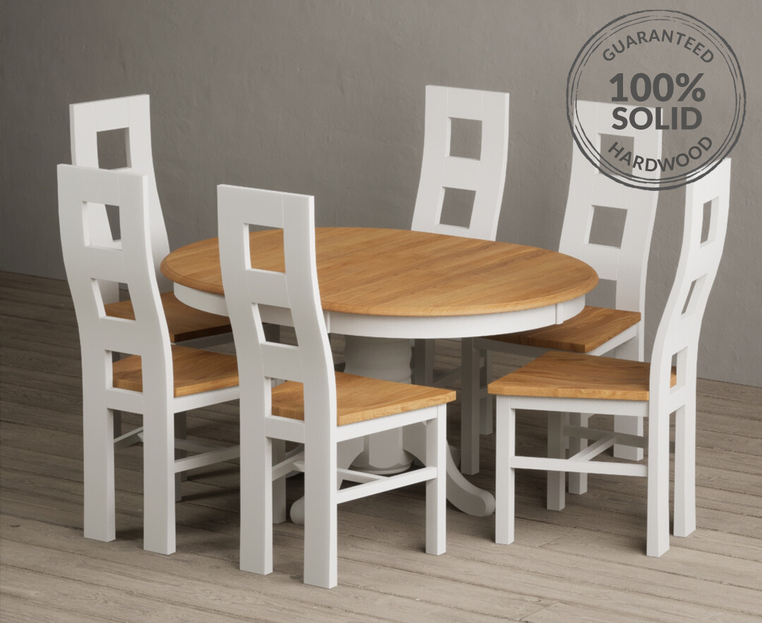 Extending Hertford 100cm - 130cm Oak and Signal White Painted Pedestal ...