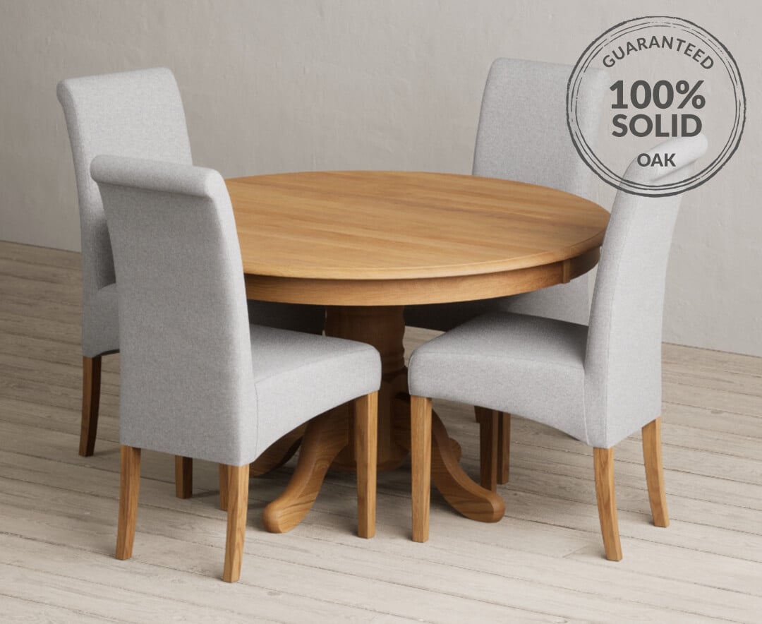 Hertford 120cm Fixed Top Solid Oak Round Pedestal Table with Scroll ...