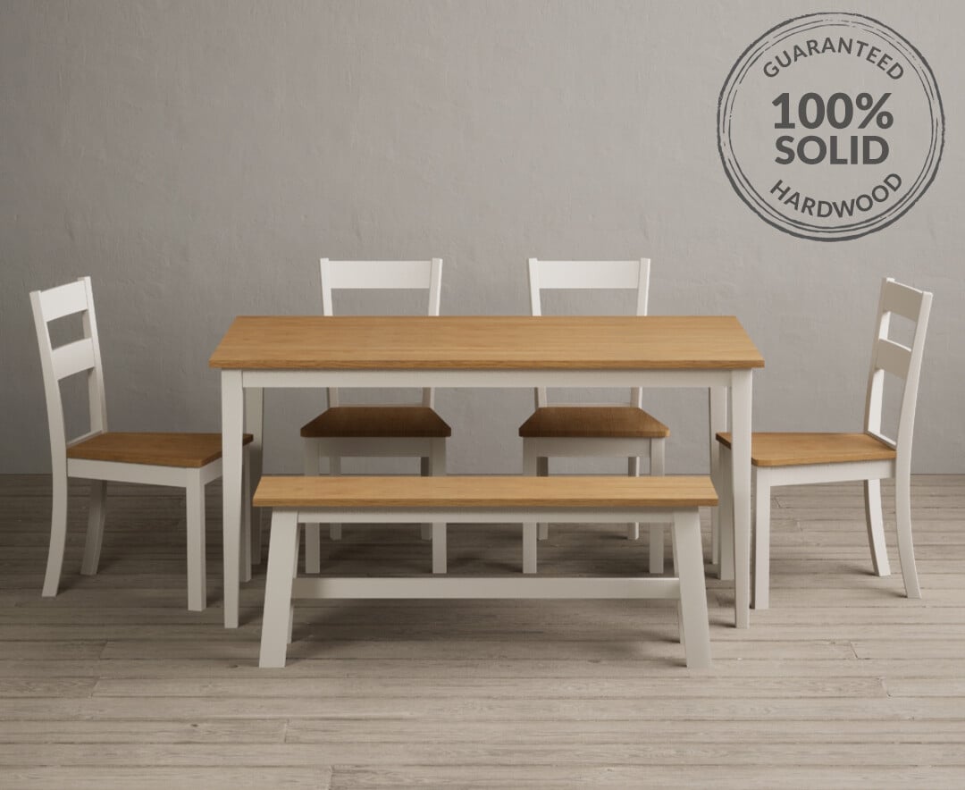 Kendal 150cm Solid Oak and Cream Painted Dining Table with Kendal ...