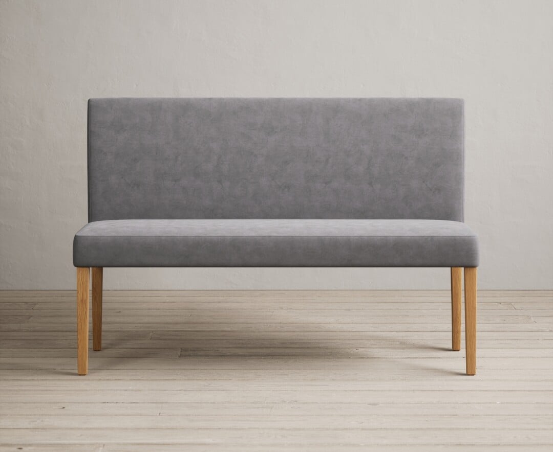 Lila Large Velvet Grey Bench with Back | Oak&More