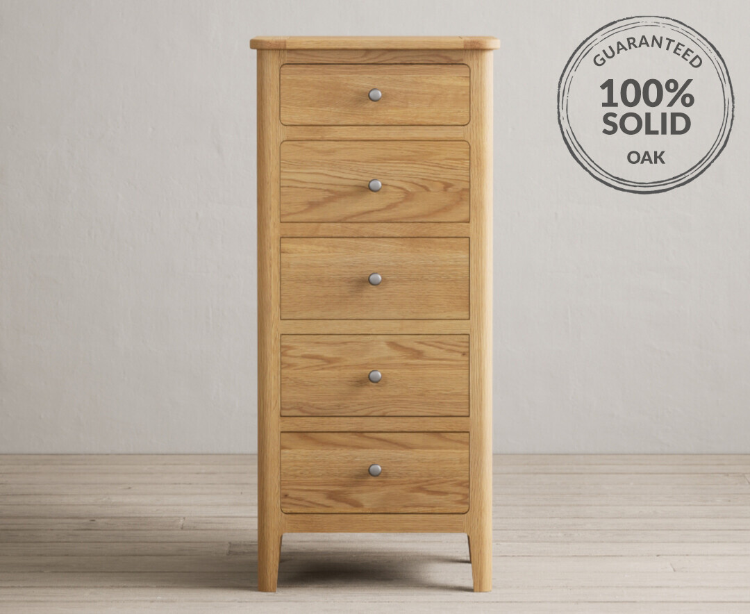 Loxton Solid Oak 5 Drawer Tallboy | Oak&More