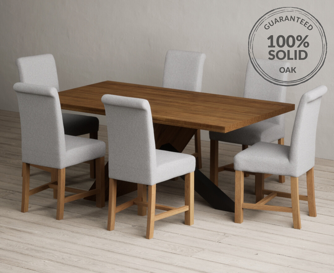 Michigan 180cm Black Leg Industrial Dining Table with Braced Leg Chairs ...