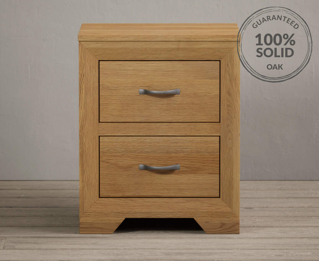 Tilt Solid Oak 2 Drawer Bedside Chest | Oak&More