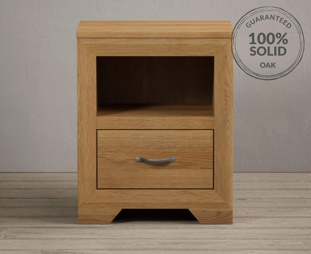 Tilt Solid Oak 1 Drawer Bedside Table | Oak&More