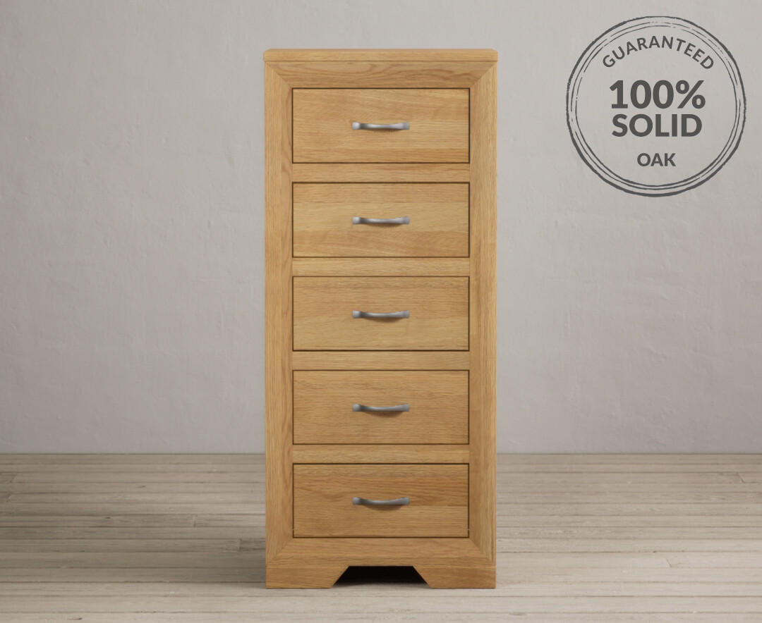 Tilt Solid Oak 5 Drawer Tallboy | Oak&More