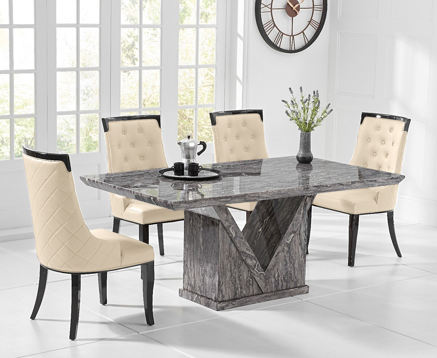 Milan 160cm Grey Marble Dining Table with Francesca Chairs |Oak&More