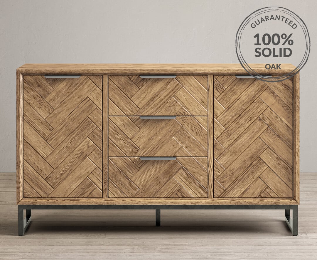 Herringbone Solid Oak Large Sideboard | Oak&More