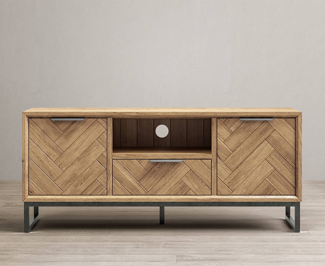 Herringbone Solid Oak Large TV Cabinet | Oak&More
