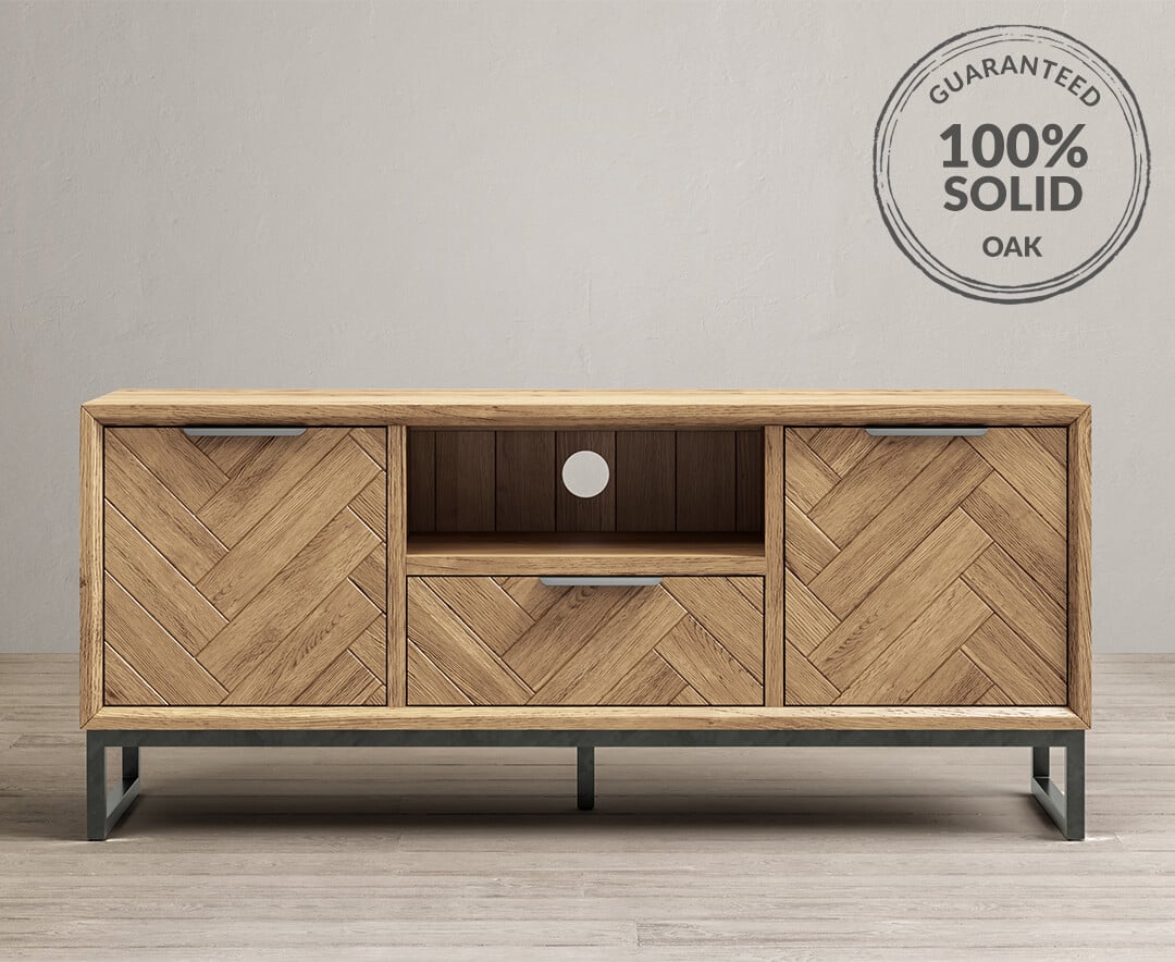 Herringbone Solid Oak Large TV Cabinet | Oak&More
