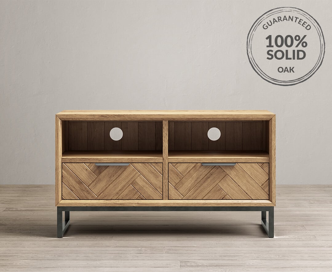 Herringbone Solid Oak Small TV Cabinet | Oak&More