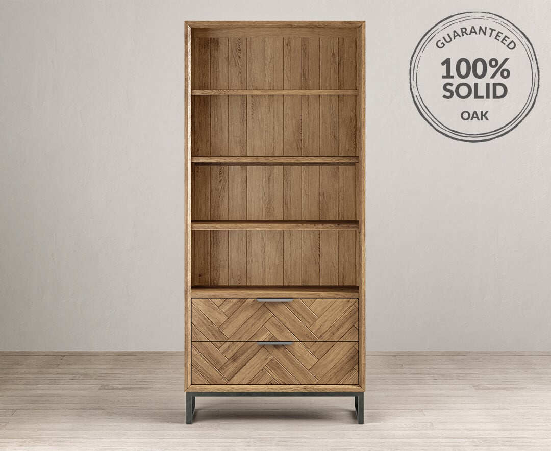 Herringbone Solid Oak Tall Bookcase | Oak&More