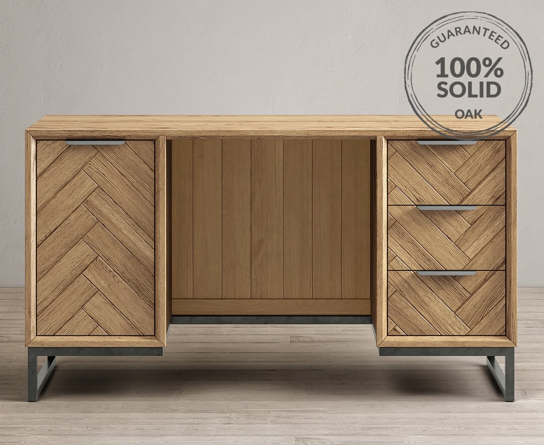 Herringbone Solid Oak Computer Desk | Oak&More