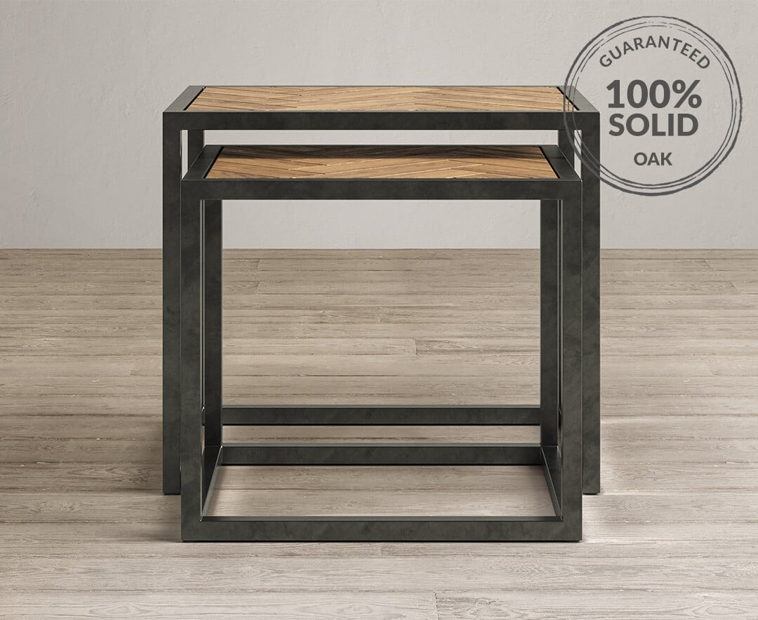 Herringbone Solid Oak Nest of Tables | Oak&More