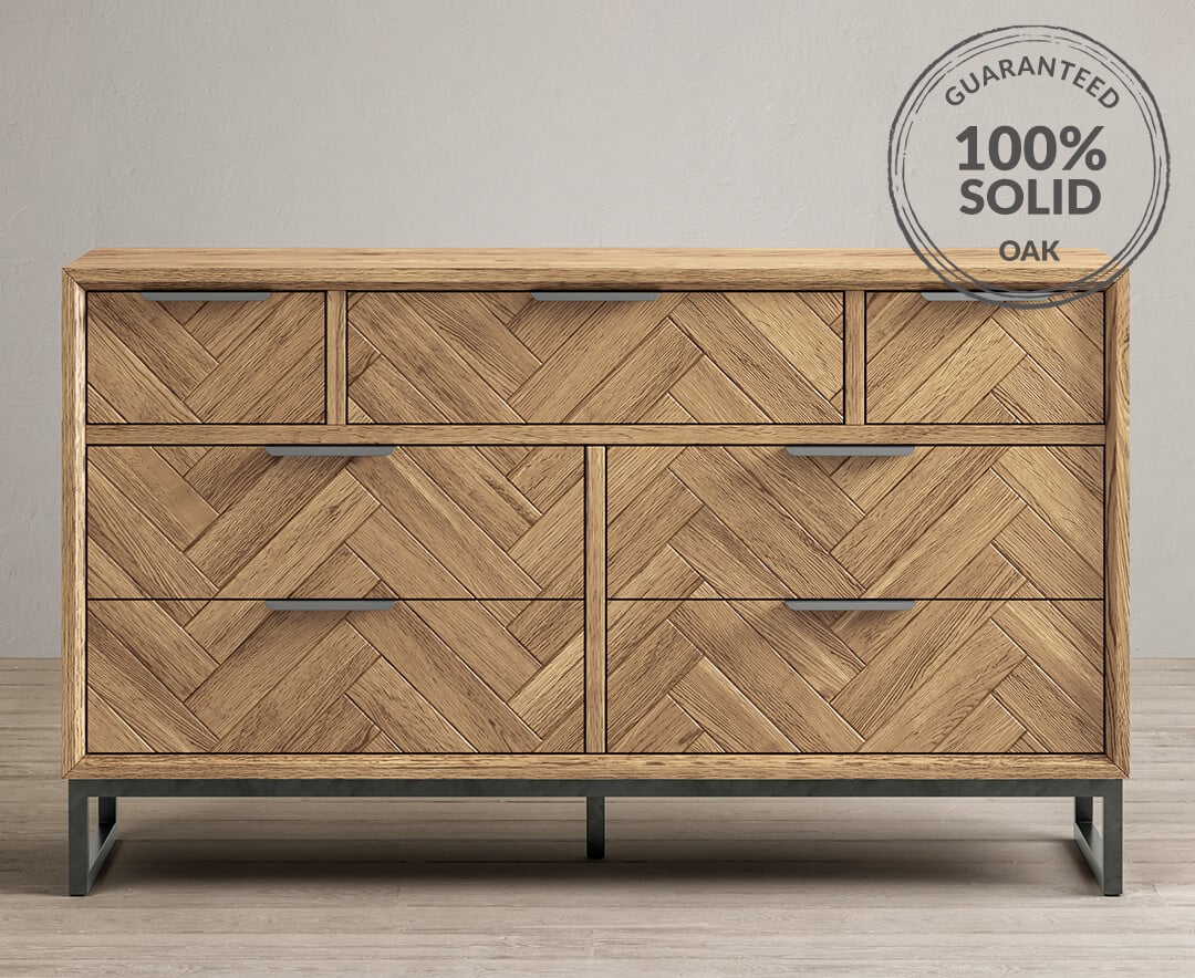 Herringbone Solid Oak Wide Chest Of Drawers | Oak&More