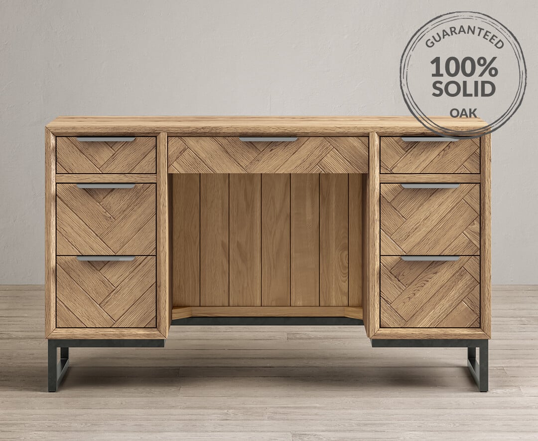 Herringbone Solid Oak Computer Desk | Oak&More