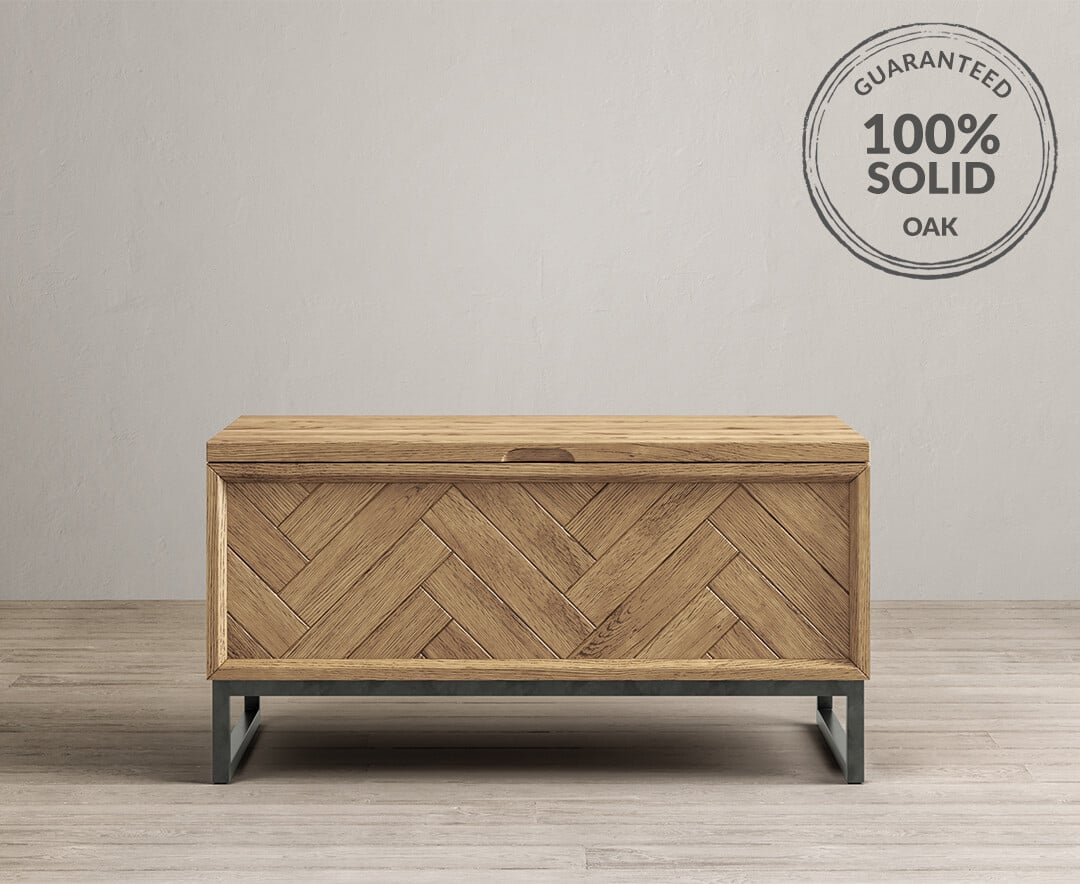 Herringbone Solid Oak Blanket box | Oak&More